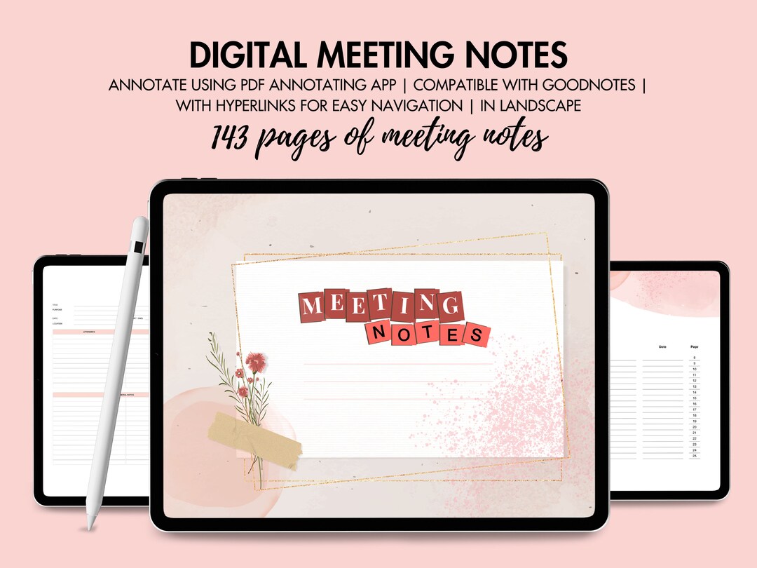 Peach-themed Landscape Instant Download Digital Meeting Notes Template ...