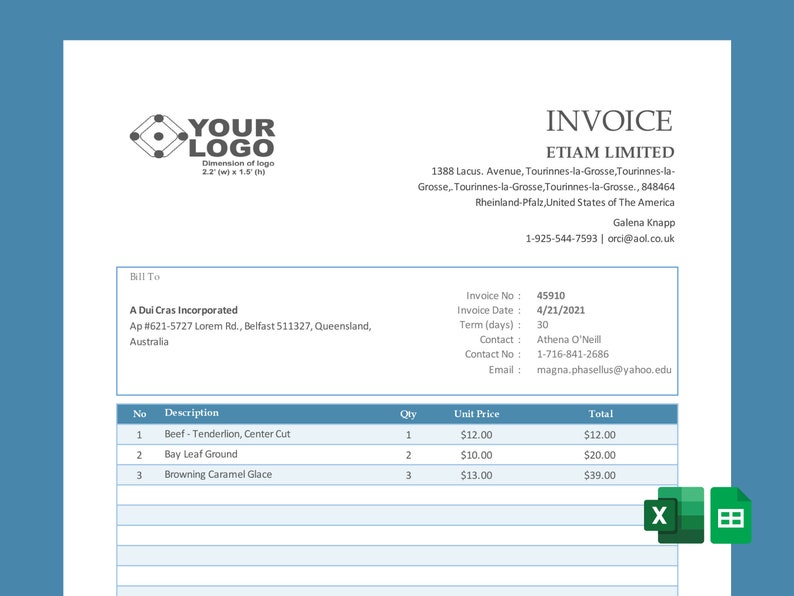 Easy to Use Sales Invoice Template, Invoice Template With Customer and ...