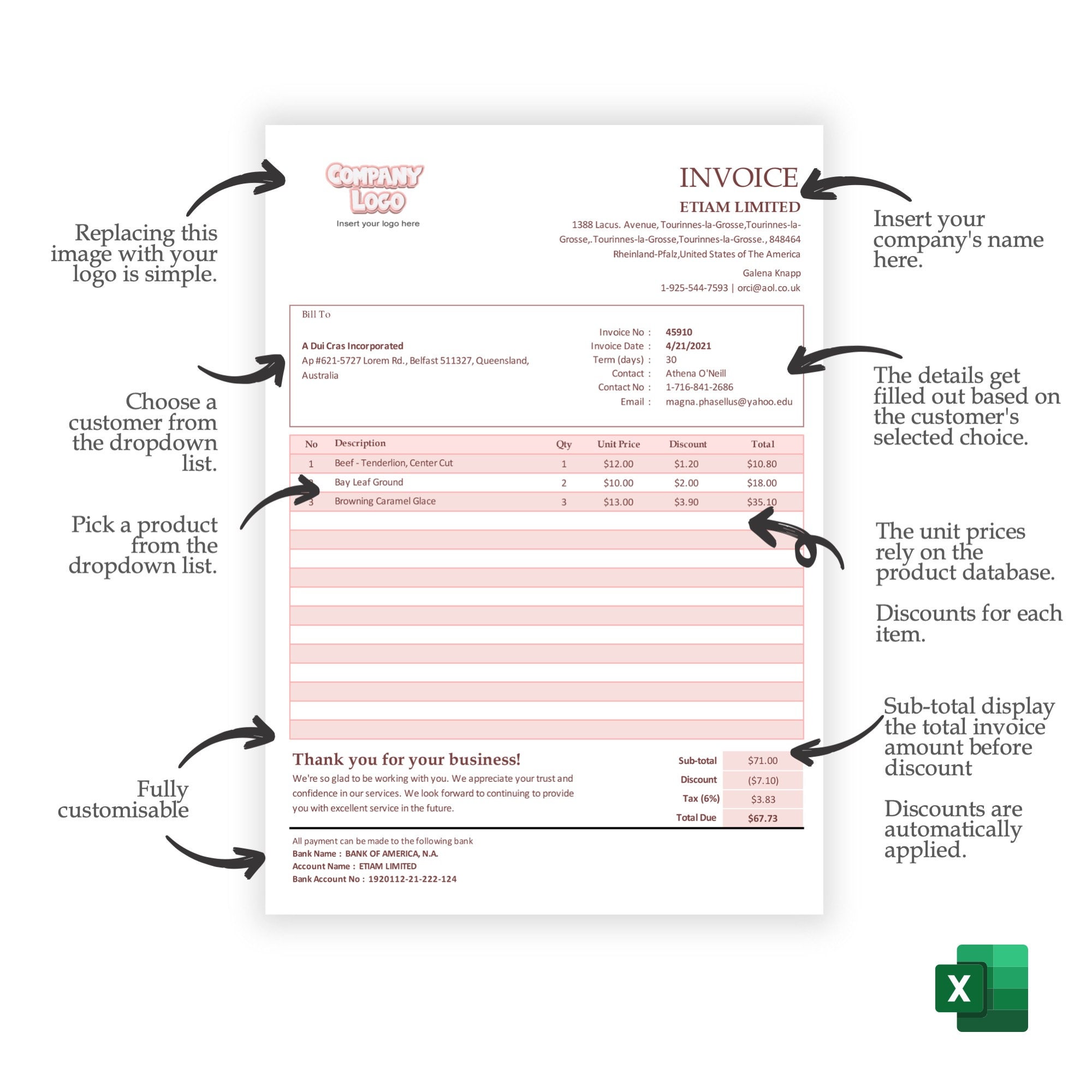 Simple Sales Invoice for Home and Small Office Invoice With Discounts ...