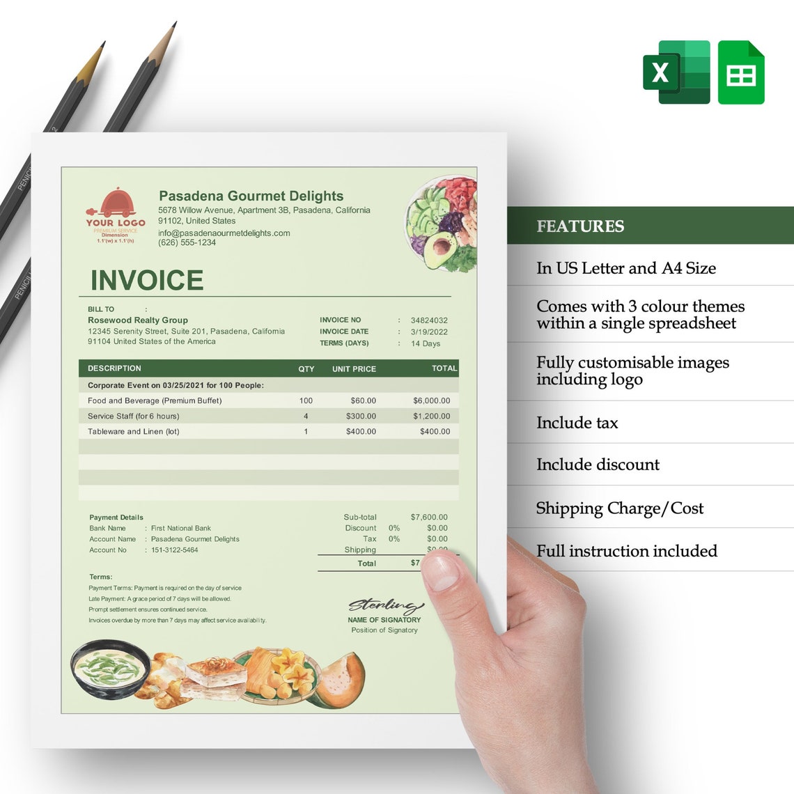 Simple Sales Invoice Template | Excel and Google Sheet Invoice ...