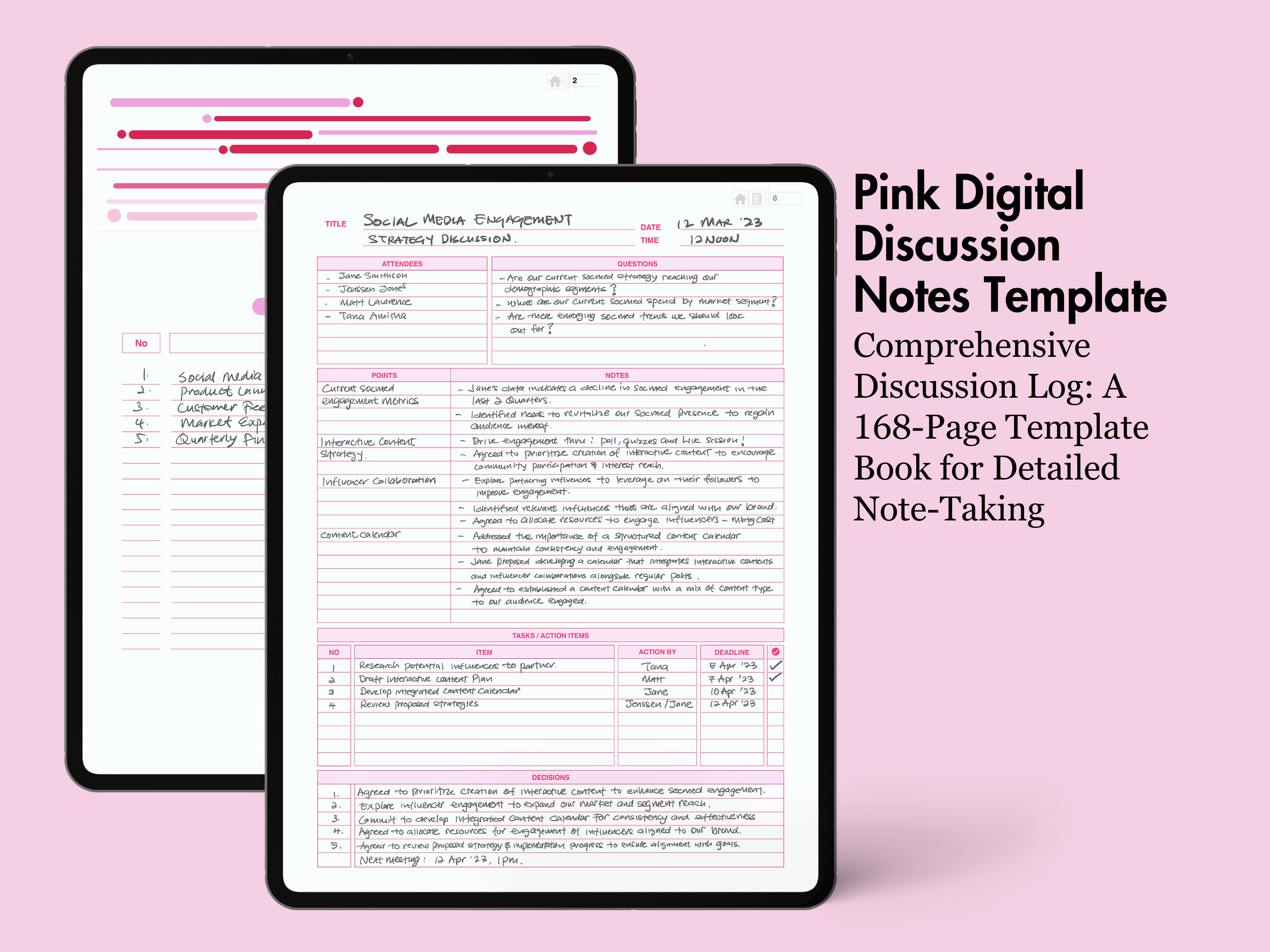 Minimalist Discussion Note Template for Tablet, Instant Digital ...