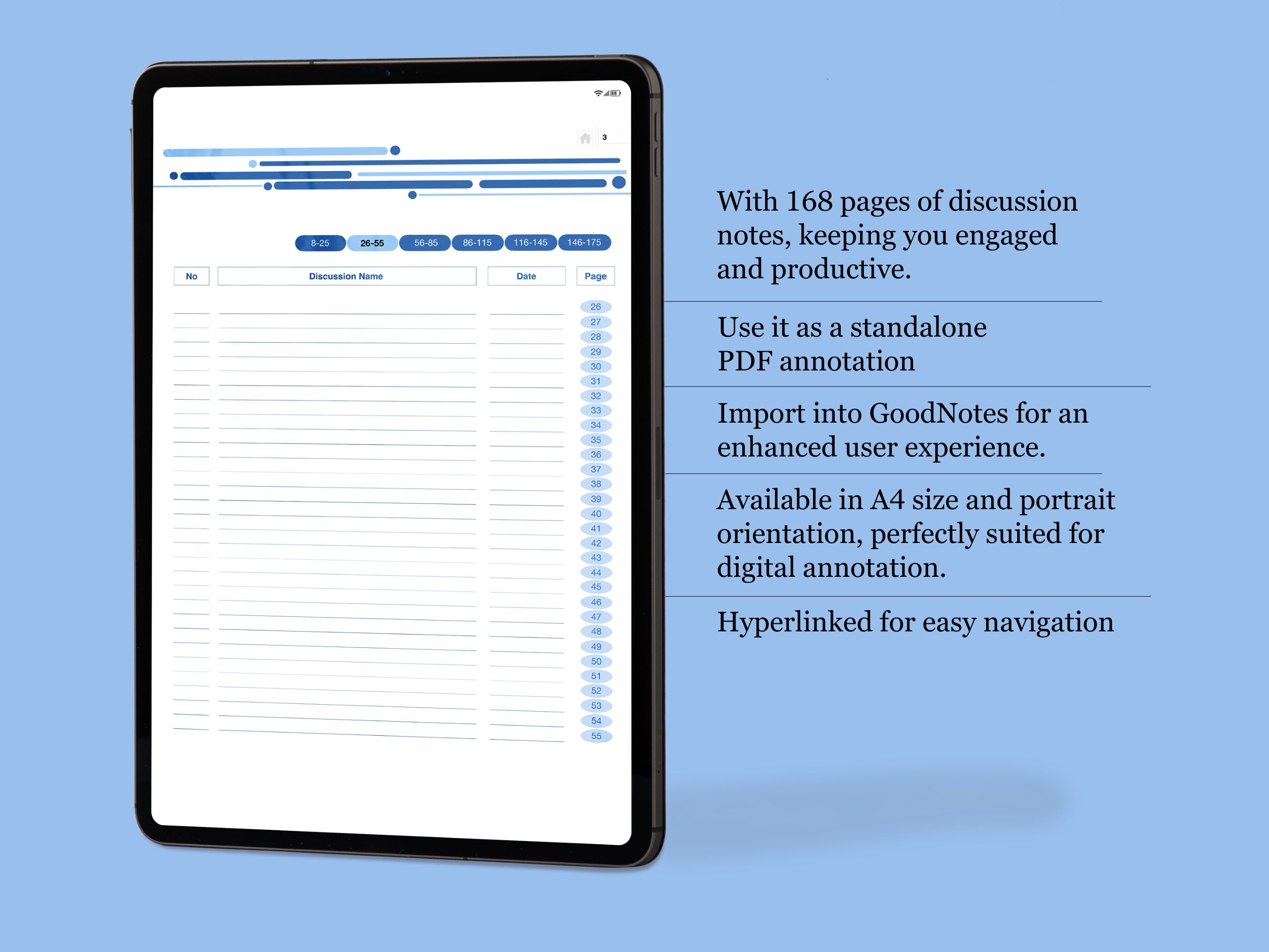 Minimalist Discussion Note Template for Tablet, Instant Digital ...