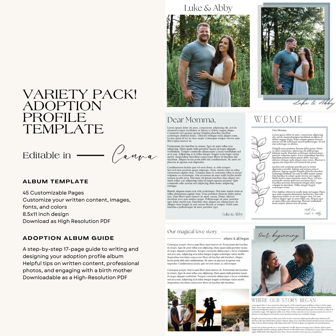 Variety Pack | Modern Adoption Profile Book | Editable and Customizable ...