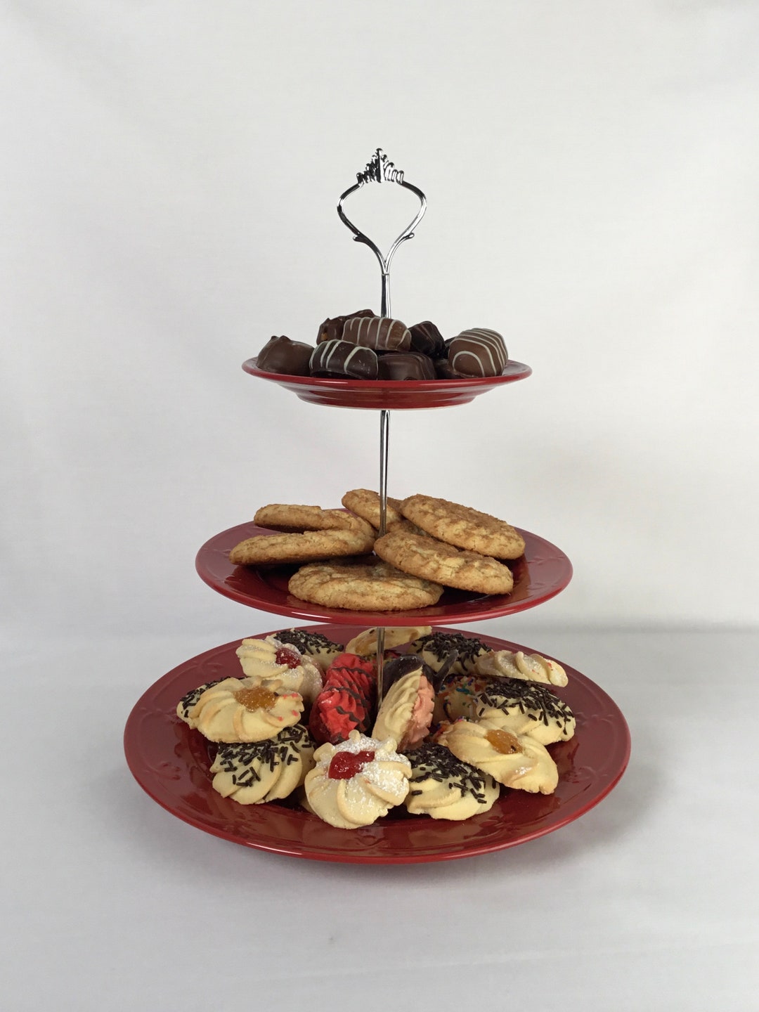3 Tiered Red Dessert Tray Featuring Silver Hardware - Etsy