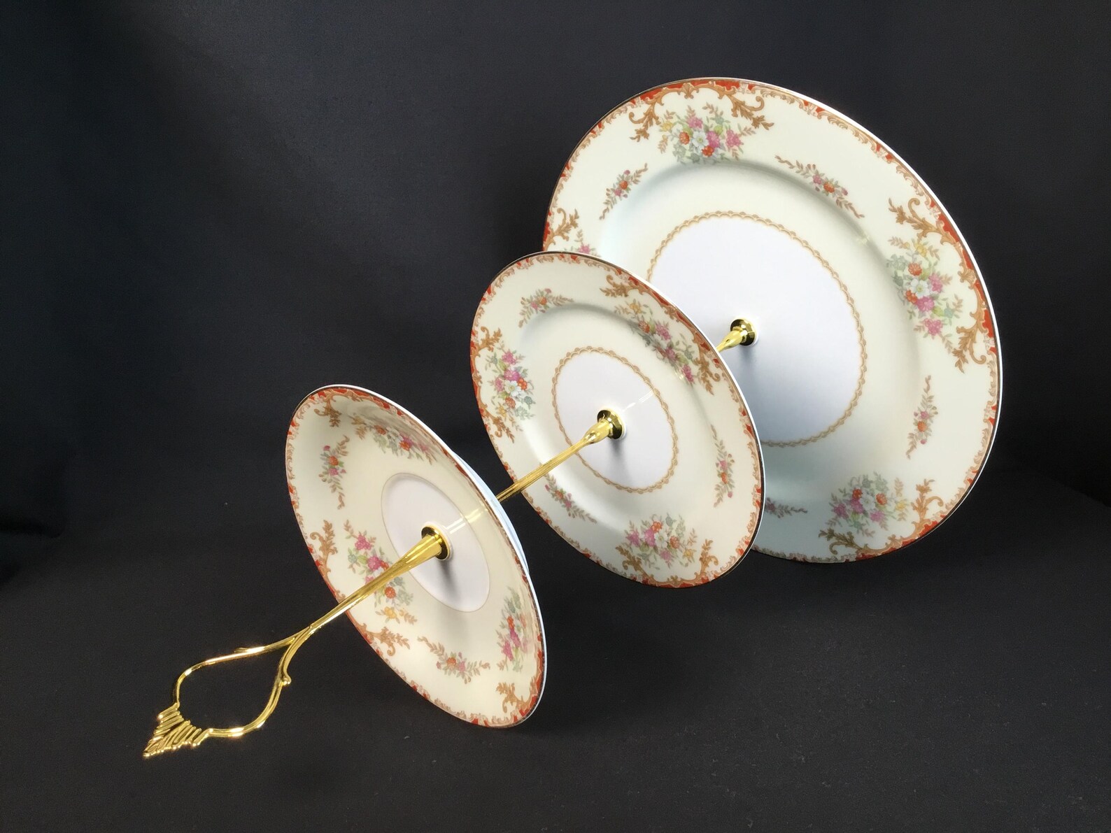 3 Tiered Vintage China Dessert Tray With Gold Hardware - Etsy