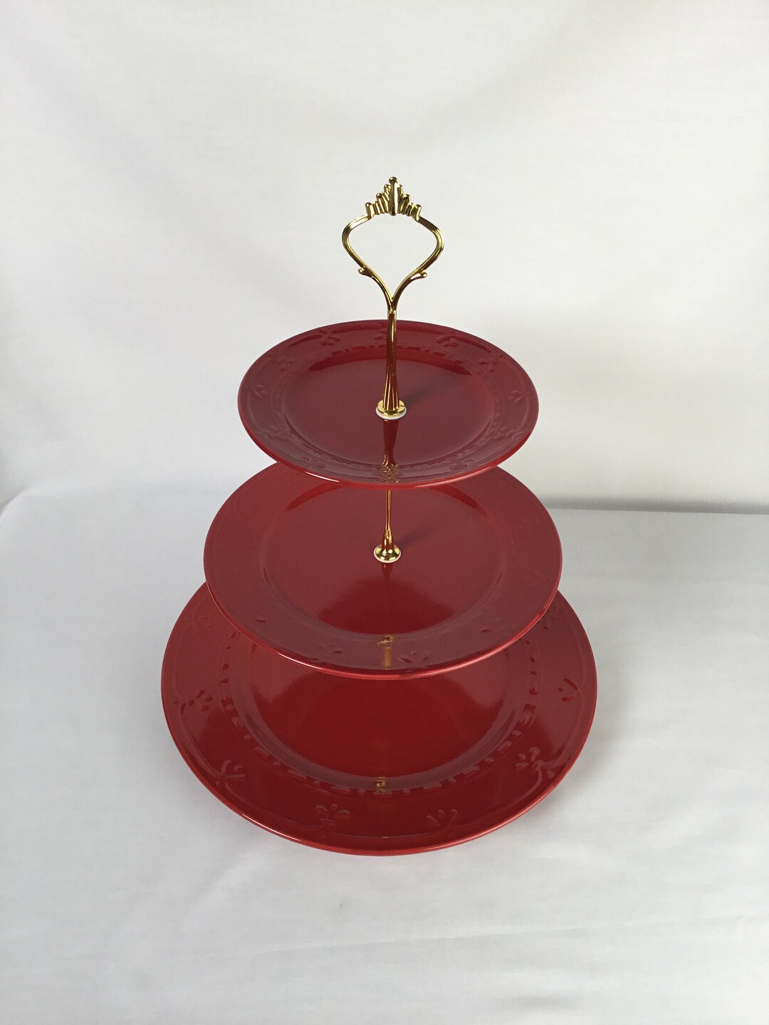 3 Tiered Red Dessert Tray Featuring Gold Hardware - Etsy