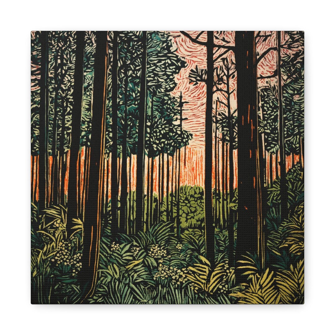LUSH Artwork canvas Tropical Jungle Print, Green Forest Linocut Art ...