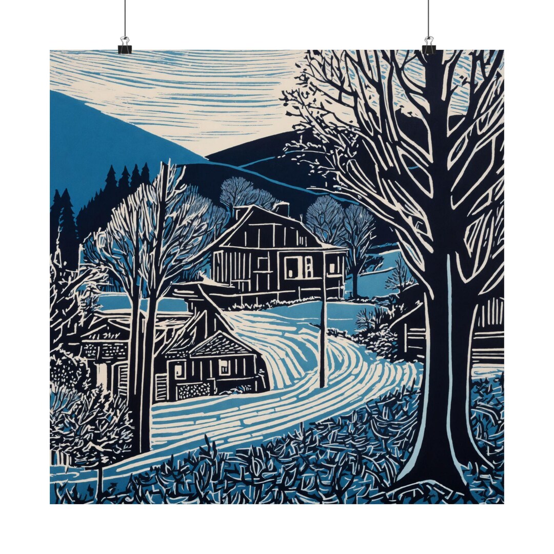NORDIC Artwork (digital) | Snow Scene Print, Linocut Art, Winter ...