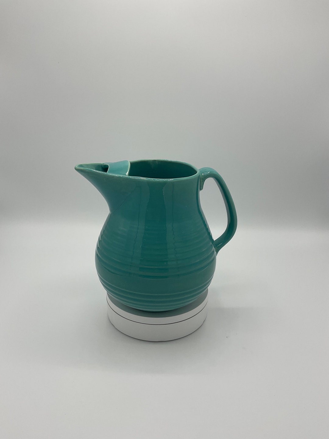Vintage Bauer Pottery Turquoise Blue Monterey Water Pitcher With Ice ...