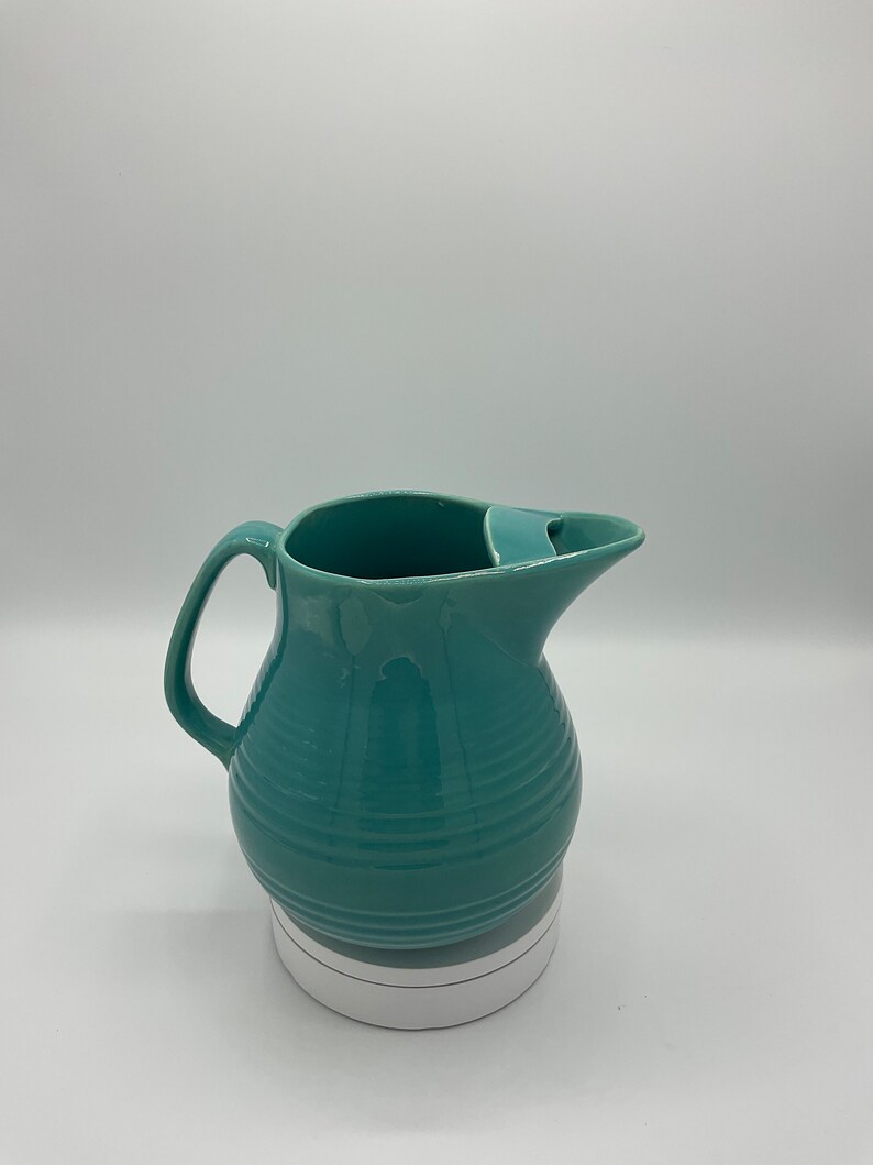 Vintage Bauer Pottery Turquoise Blue Monterey Water Pitcher With Ice ...