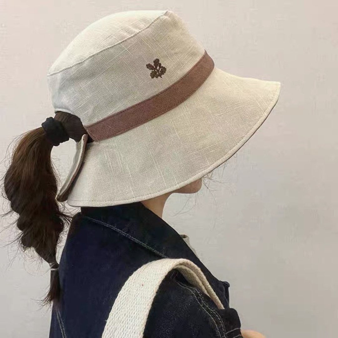 S M L Reversible Sun Hat With Flower Print, Pony Tail Hat, Bucket Hat ...