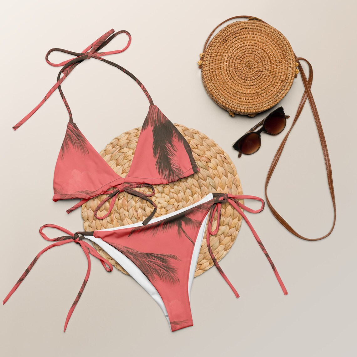 Pink Palm String Bikini - Etsy