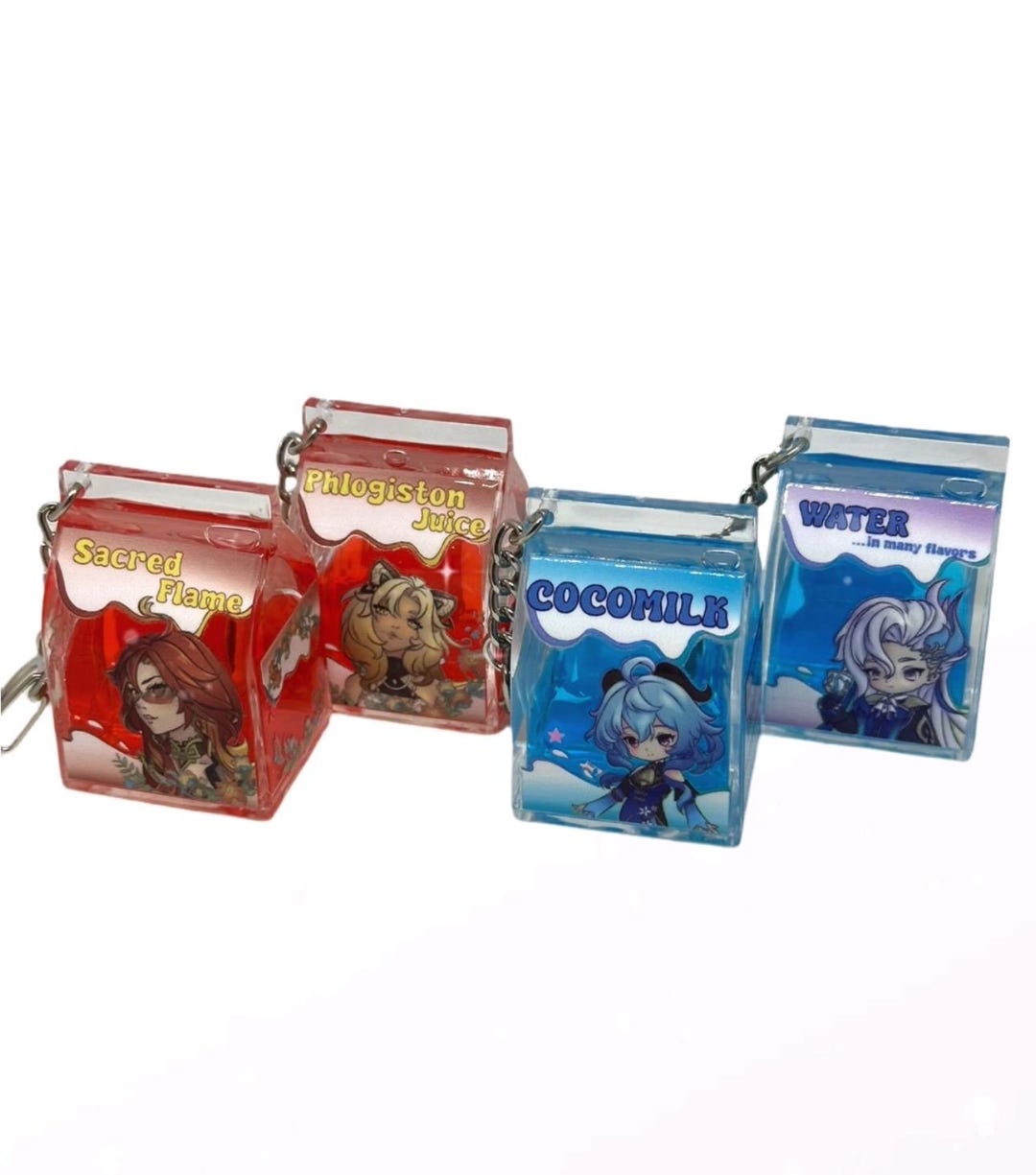 Genshin Impact Milk Carton Liquid Shaker Keychains, Neuvillette, Ganyu ...