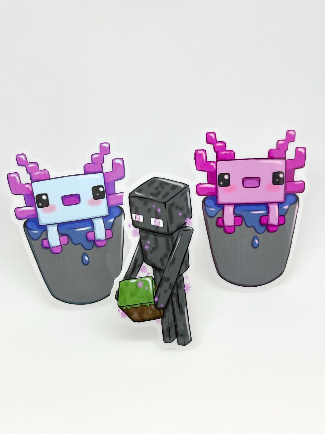 Minecraft Axolotl in a Bucket and Enderman Sticker. (fanart) - Etsy