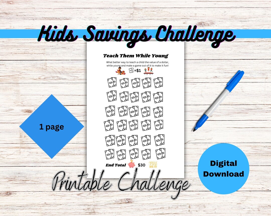 Kids Savings Challenge, Kids Savings Tracker, Kids Save Money, Dollar ...