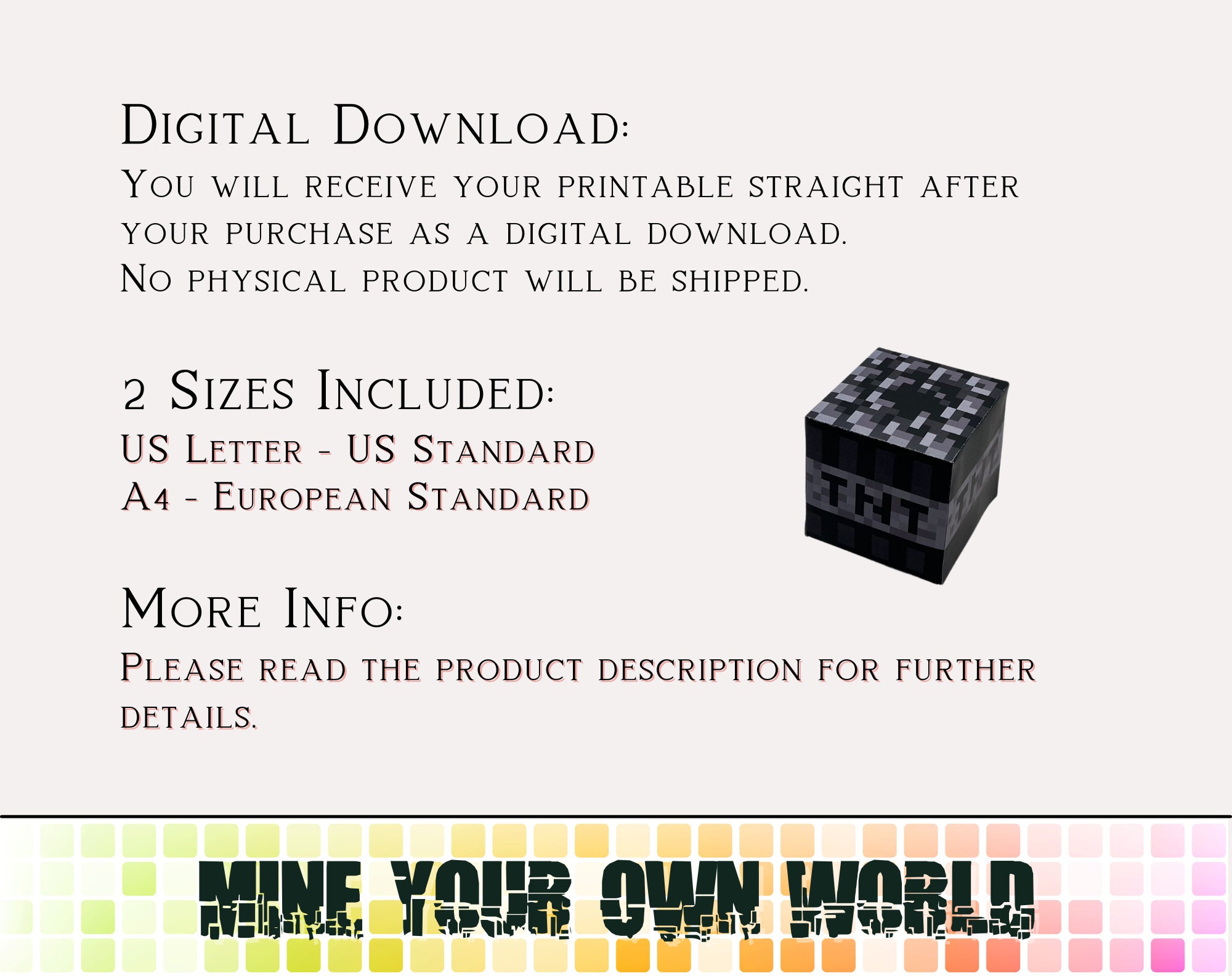 Minecraft TNT Printable in Black, Paper Crafts, Party or Room Decor for ...