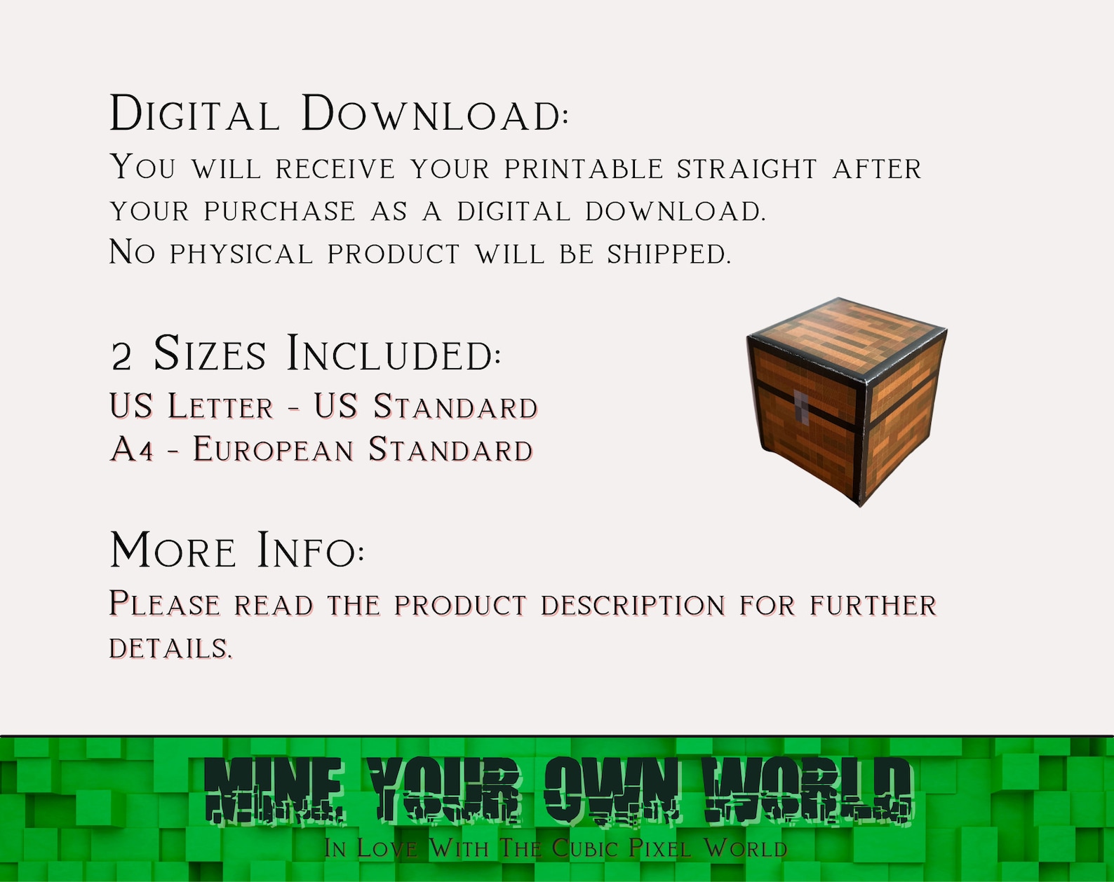 Minecraft Treasure Chest Printable Paper Crafts Party or - Etsy