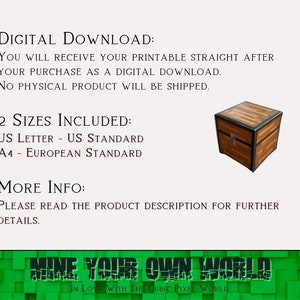 Minecraft treasure chest printable, paper crafts, party or room decor ...