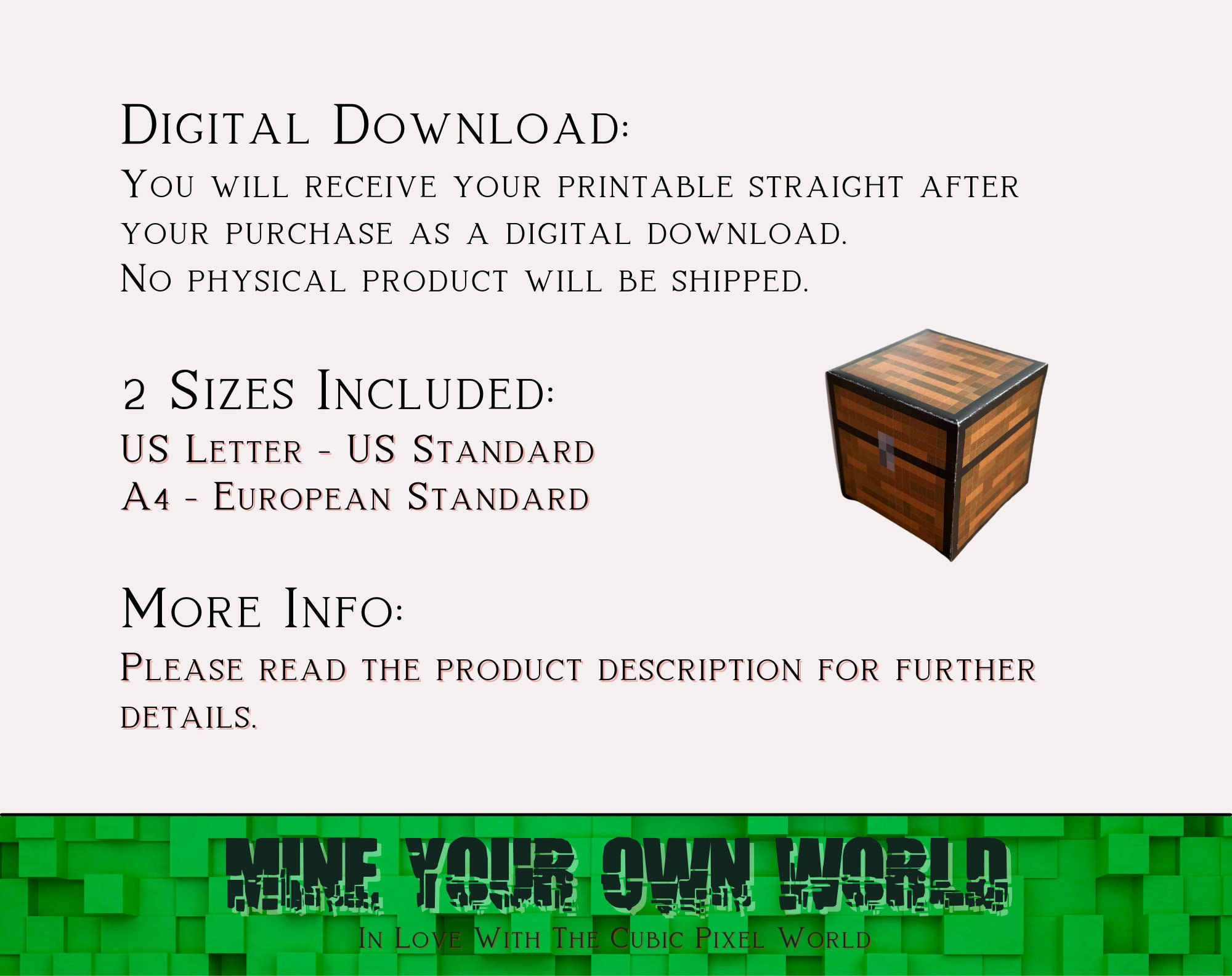 Minecraft Treasure Chest Printable, Paper Crafts, Party or Room Decor ...