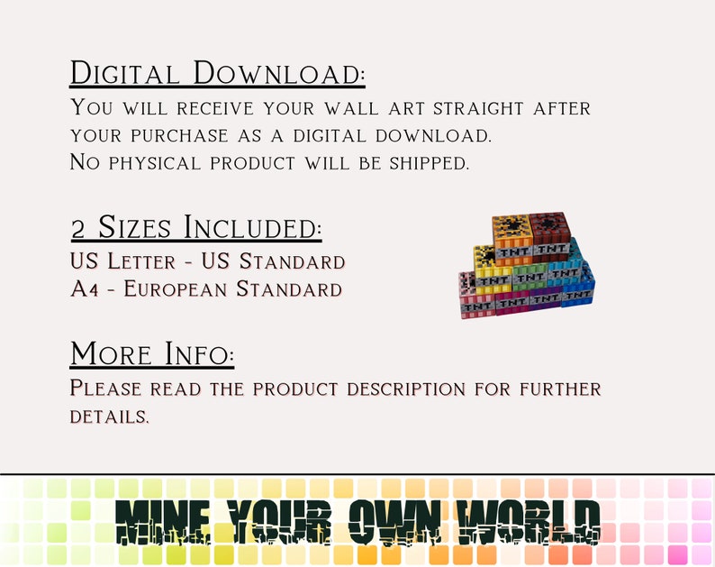 Minecraft TNT Printable Wall Art Set of 3 Prints in 2 Sizes Minecraft ...