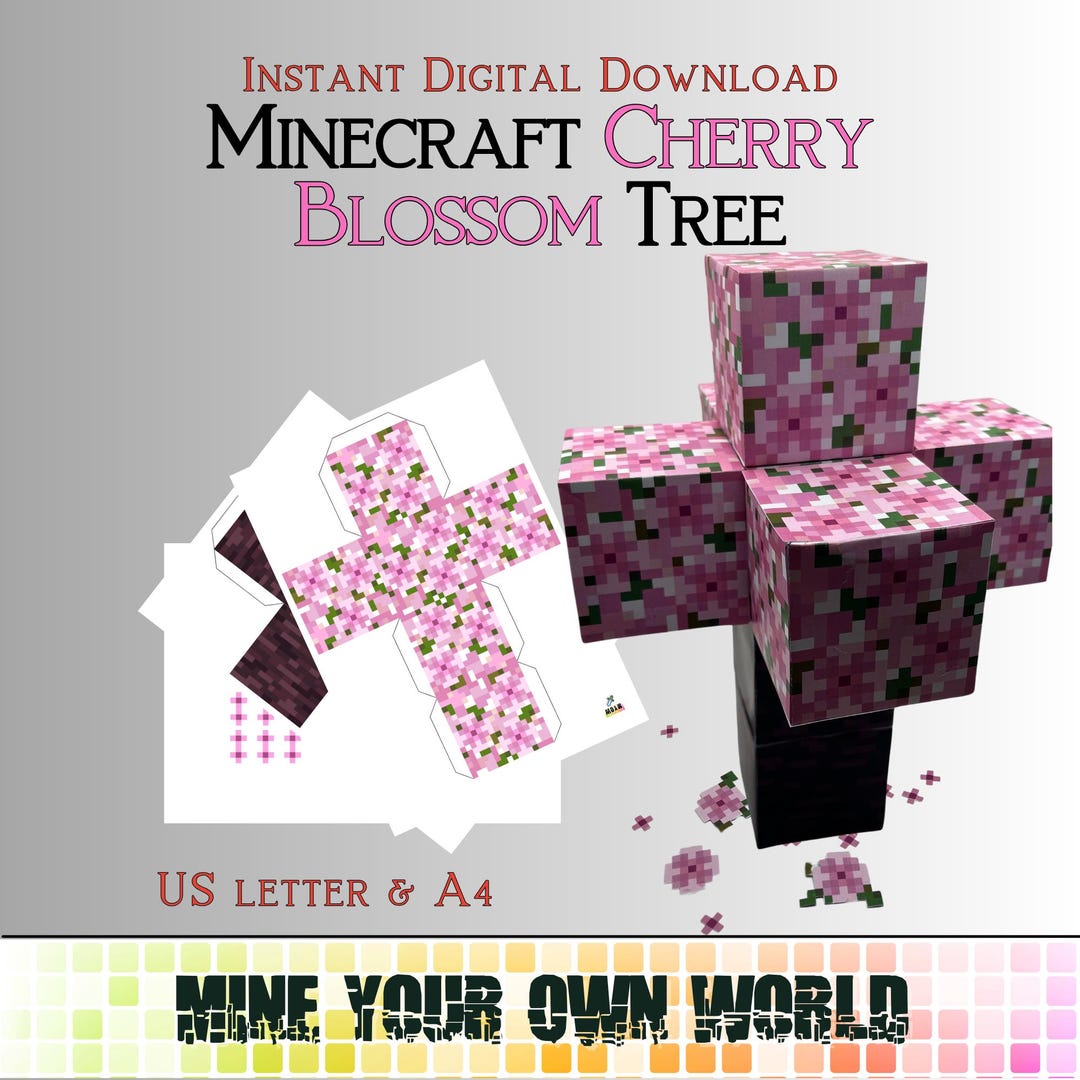 Minecraft Cherry Blossom Tree Printable, Paper Crafts, Room Decor for ...
