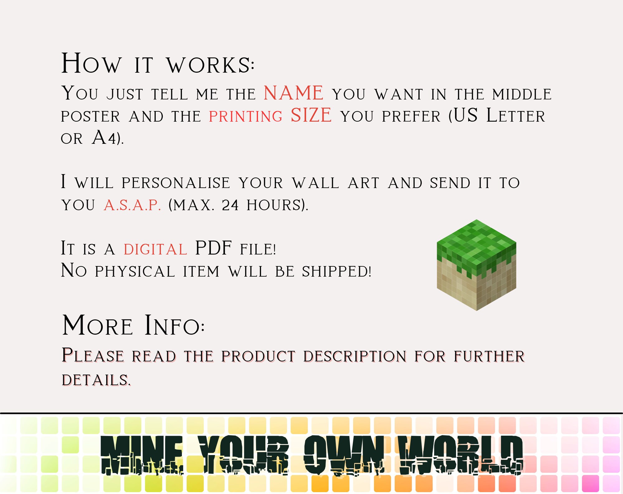 Custom Minecraft Printable Wall Art Personalized Set of 3 Prints ...