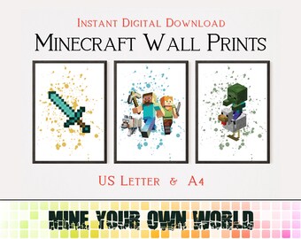 Custom Minecraft Printable Wall Art Personalized Set of 3 Prints ...