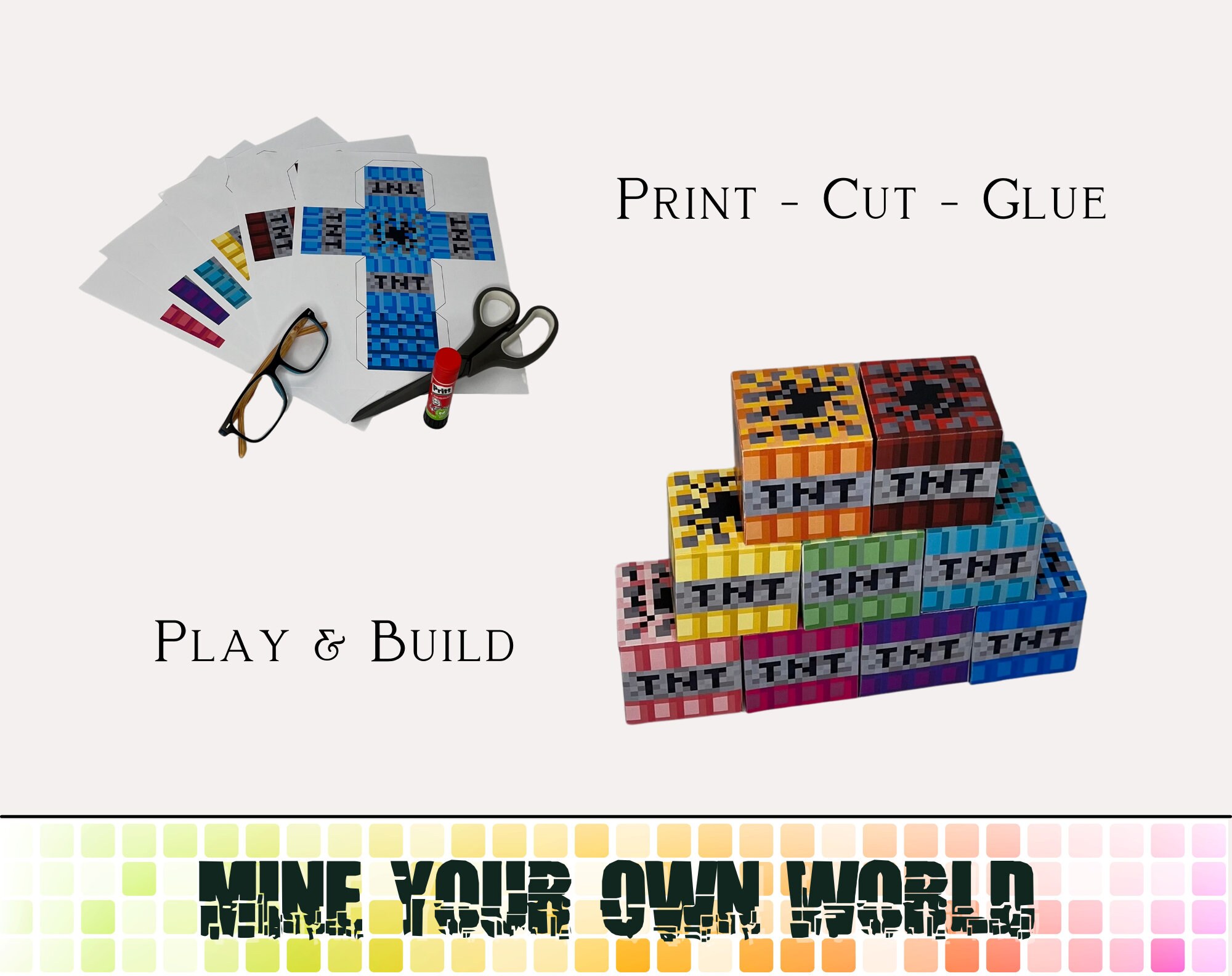 Minecraft TNT Printable Set of 9 Blocks, Paper Crafts, Party or Room ...