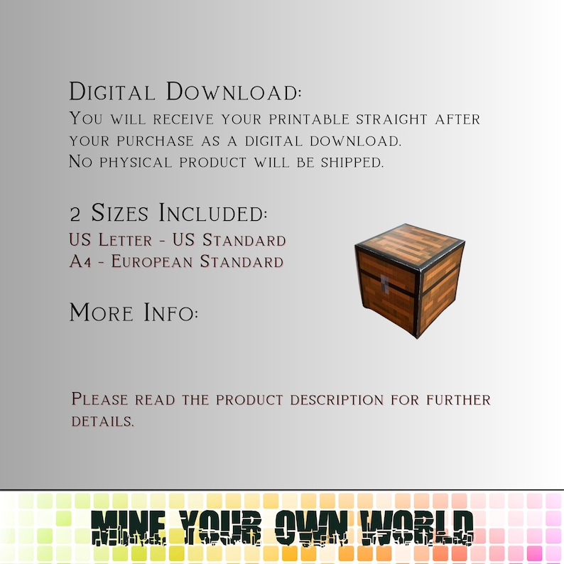 Minecraft Treasure Chest Printable, Paper Crafts, Party or Room Decor ...