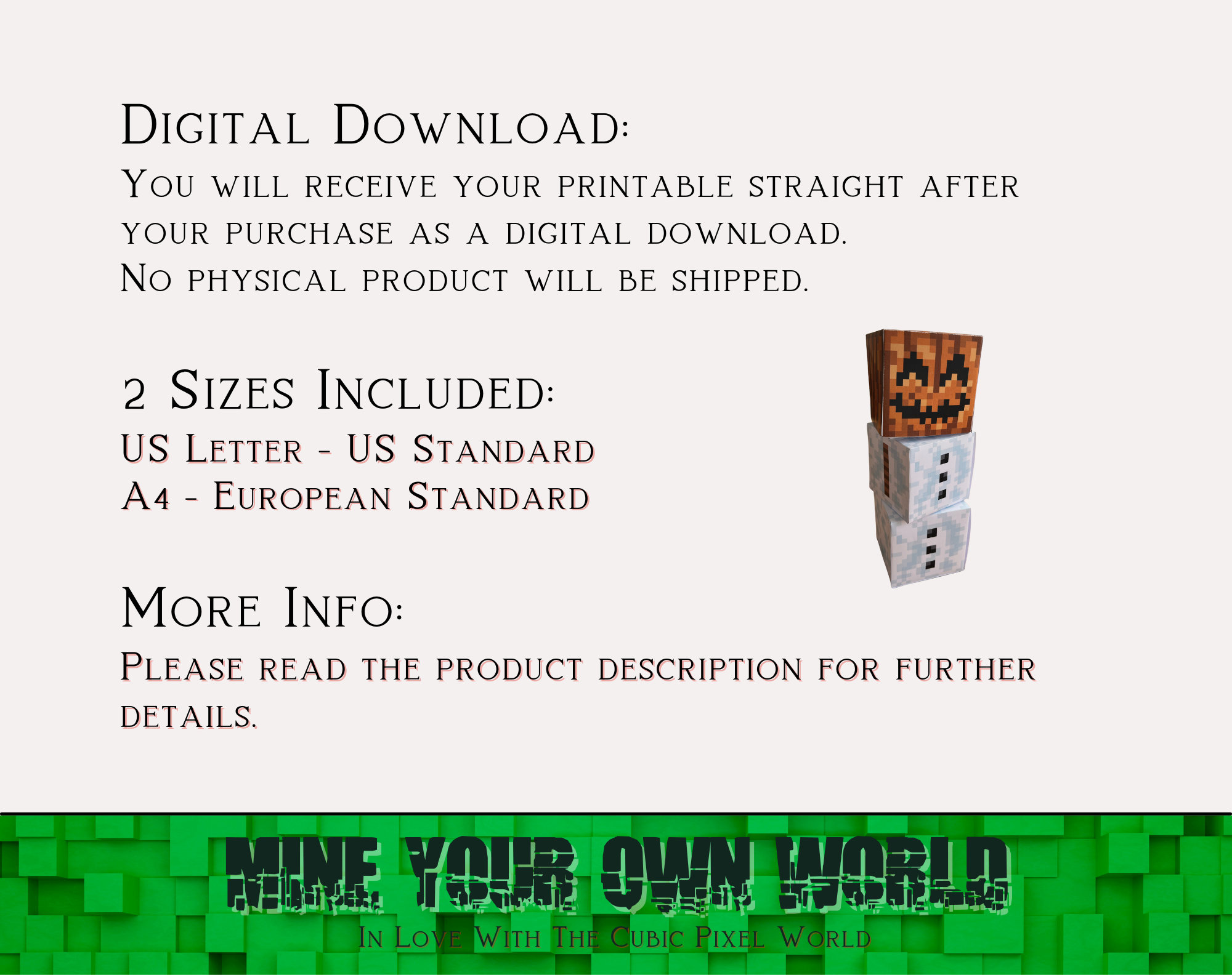 Minecraft Snow Golem Printable, Paper Crafts, Party or Gaming Room ...