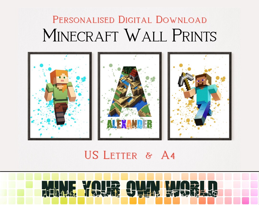 Custom Minecraft Printable Wall Art Personalized Set of 3 Prints ...