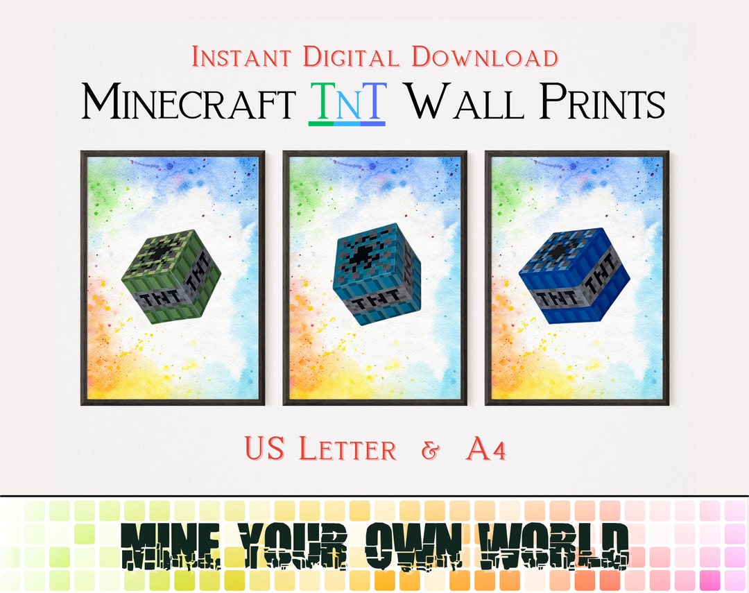 Minecraft TNT Printable Wall Art Set of 3 Prints in 2 Sizes Minecraft ...