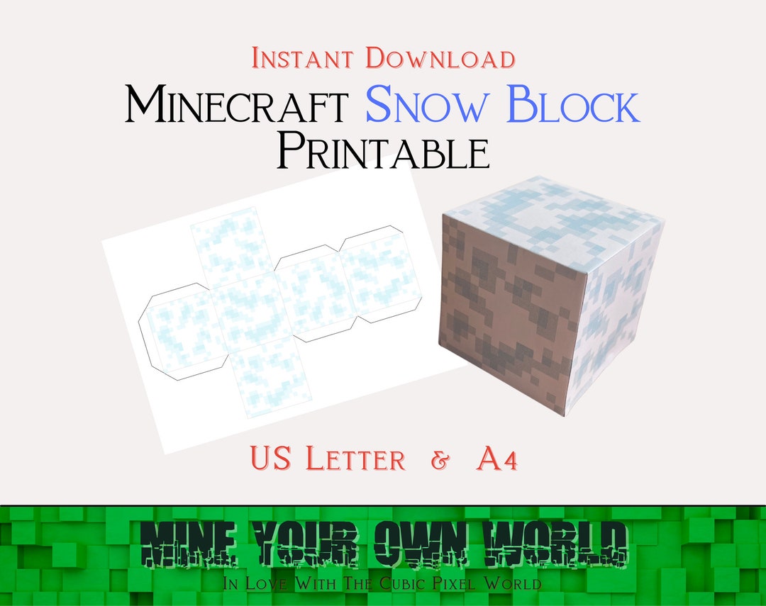 Minecraft Snow Cube Printable, Let It Snow in the Gaming Room, Paper ...