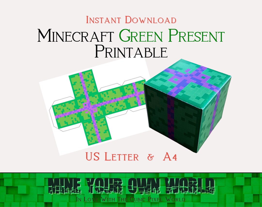 Minecraft Green Present Printable Paper Crafts Christmas - Etsy