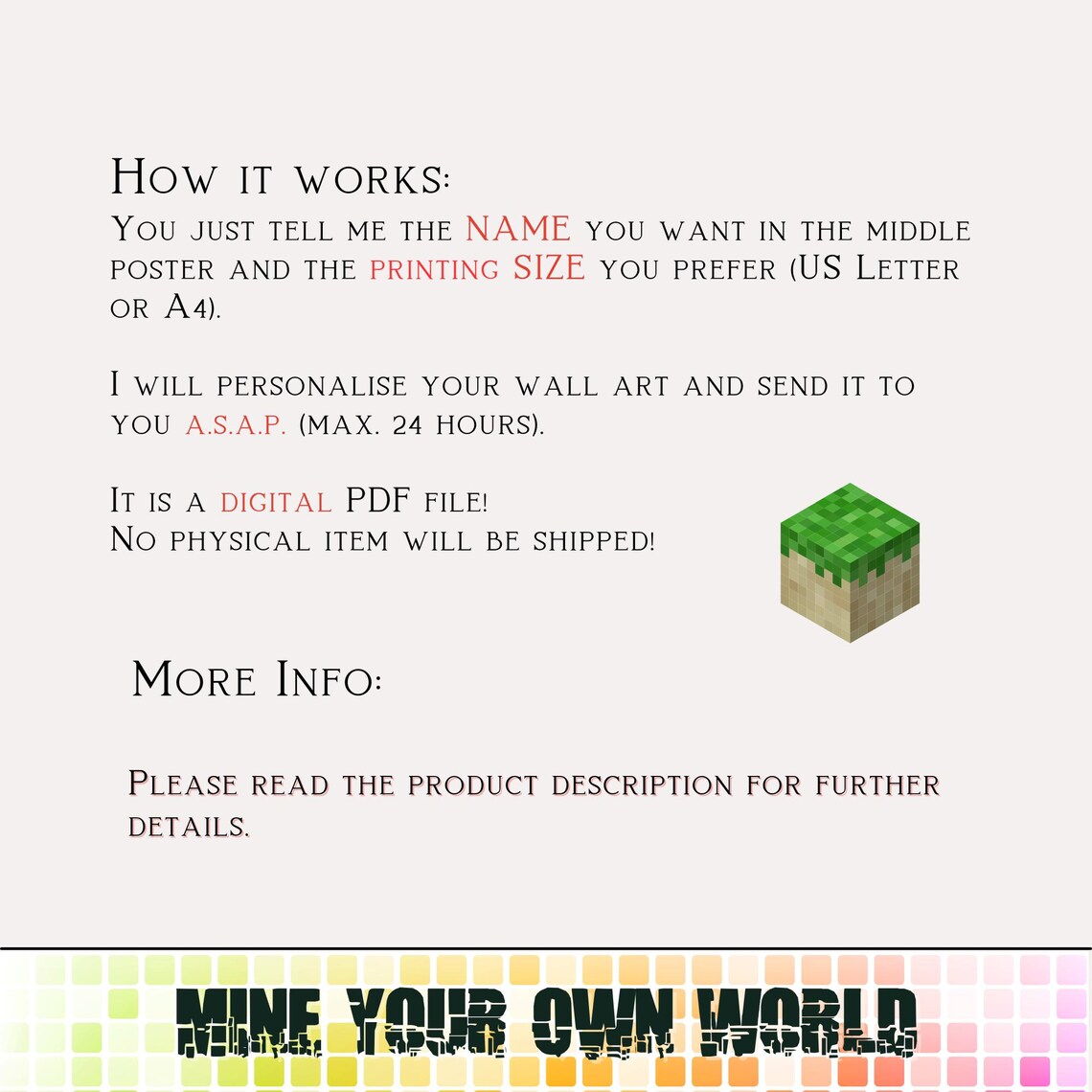 Custom Minecraft Printable Wall Art Personalized Set of 3 Prints ...