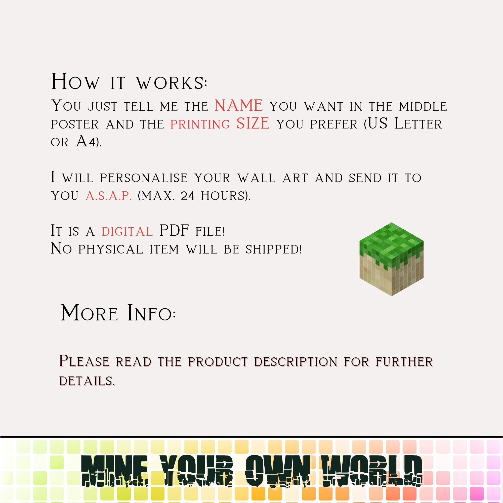 Custom Minecraft Printable Wall Art - Personalized Set of 3 Prints ...