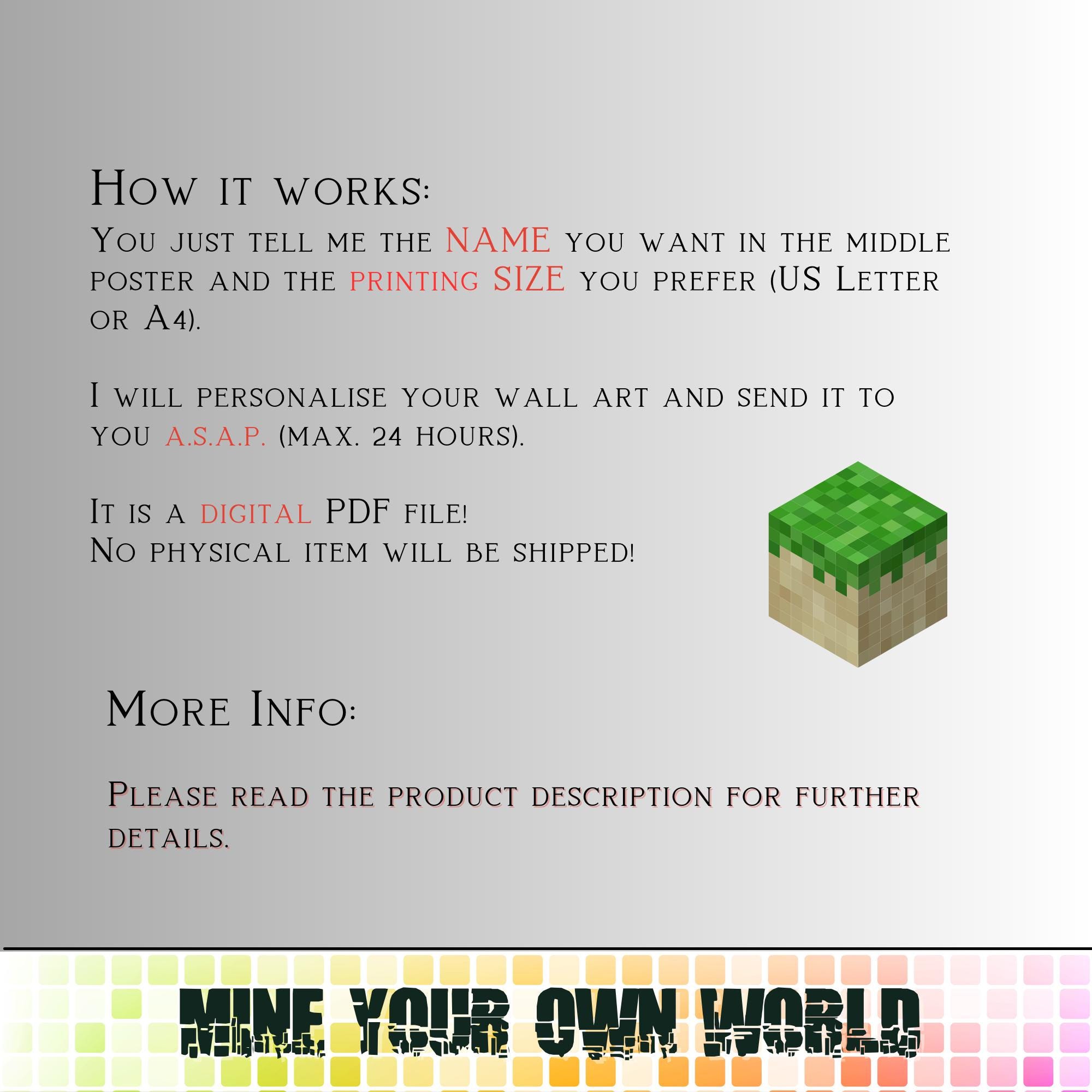 Custom Minecraft Printable Wall Art - Personalized Set of 3 Prints ...
