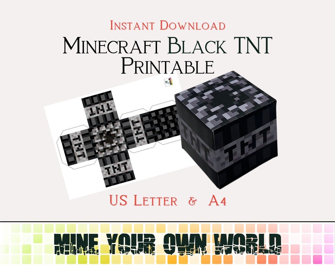Minecraft TNT Printable in Black, Paper Crafts, Party or Room Decor for ...