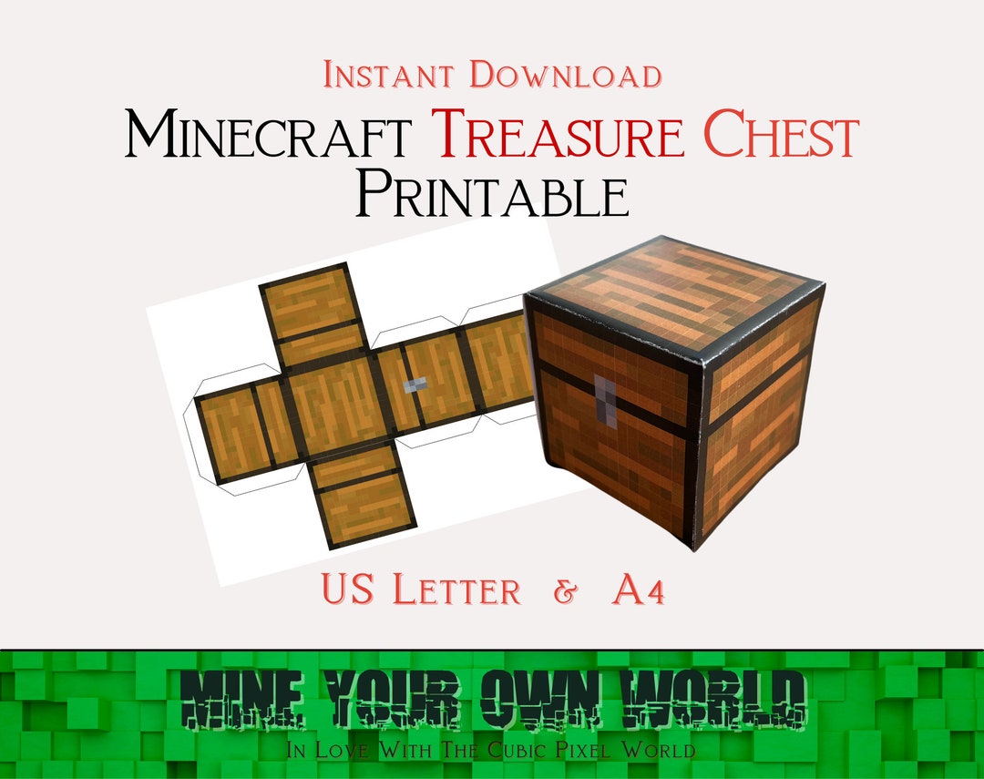 Minecraft Treasure Chest Printable, Paper Crafts, Party or Room Decor ...