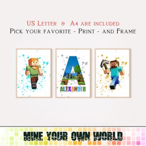 Custom Minecraft Printable Wall Art - Personalized Set of 3 Prints ...