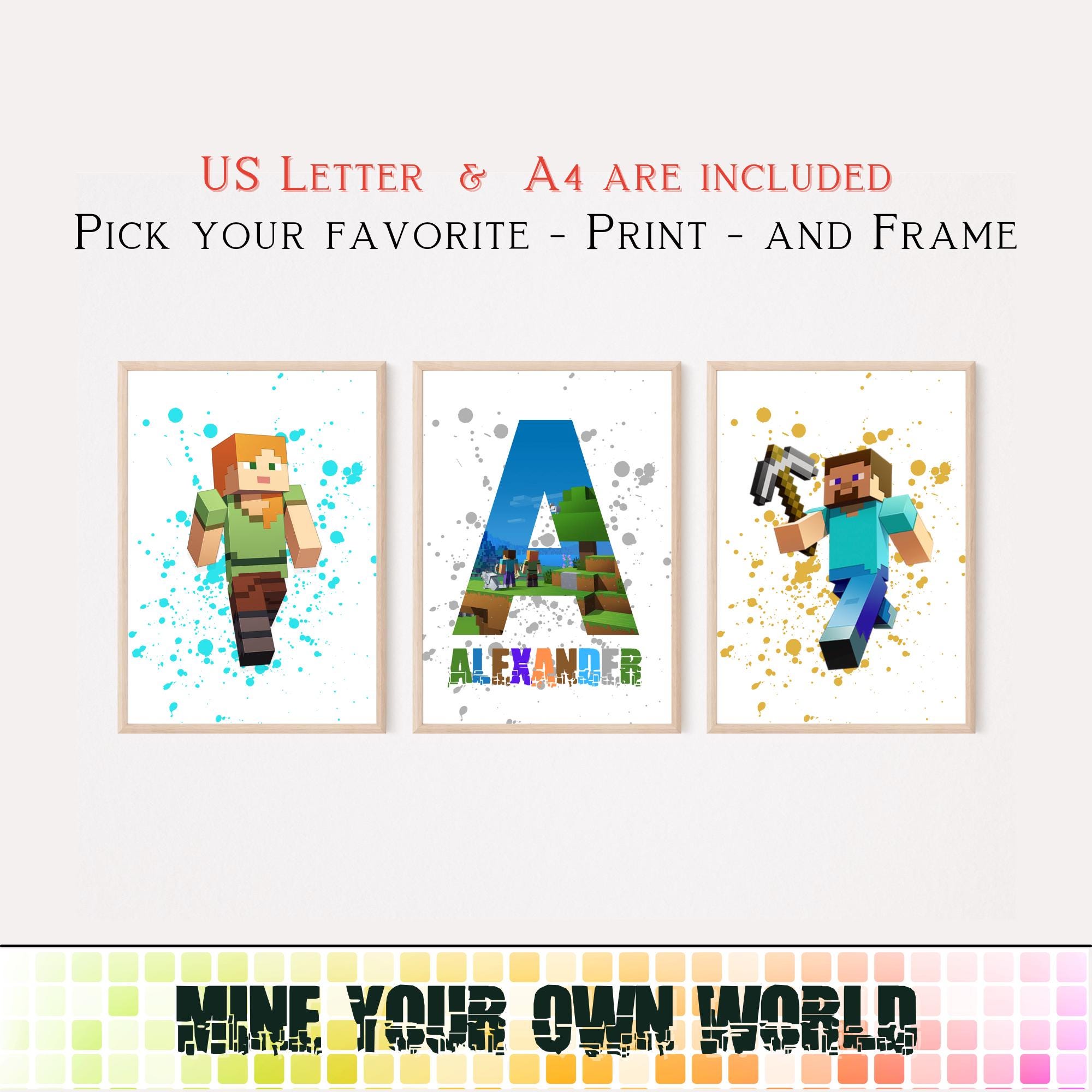 Custom Minecraft Printable Wall Art - Personalized Set of 3 Prints ...