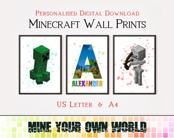 Custom Minecraft Printable Wall Art Personalized Set of 3 Prints ...