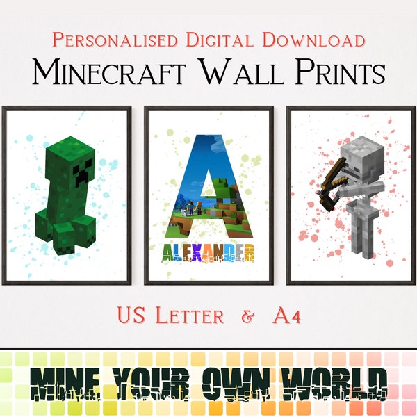 Custom Minecraft Printable Wall Art Personalized Set of 3 Prints ...