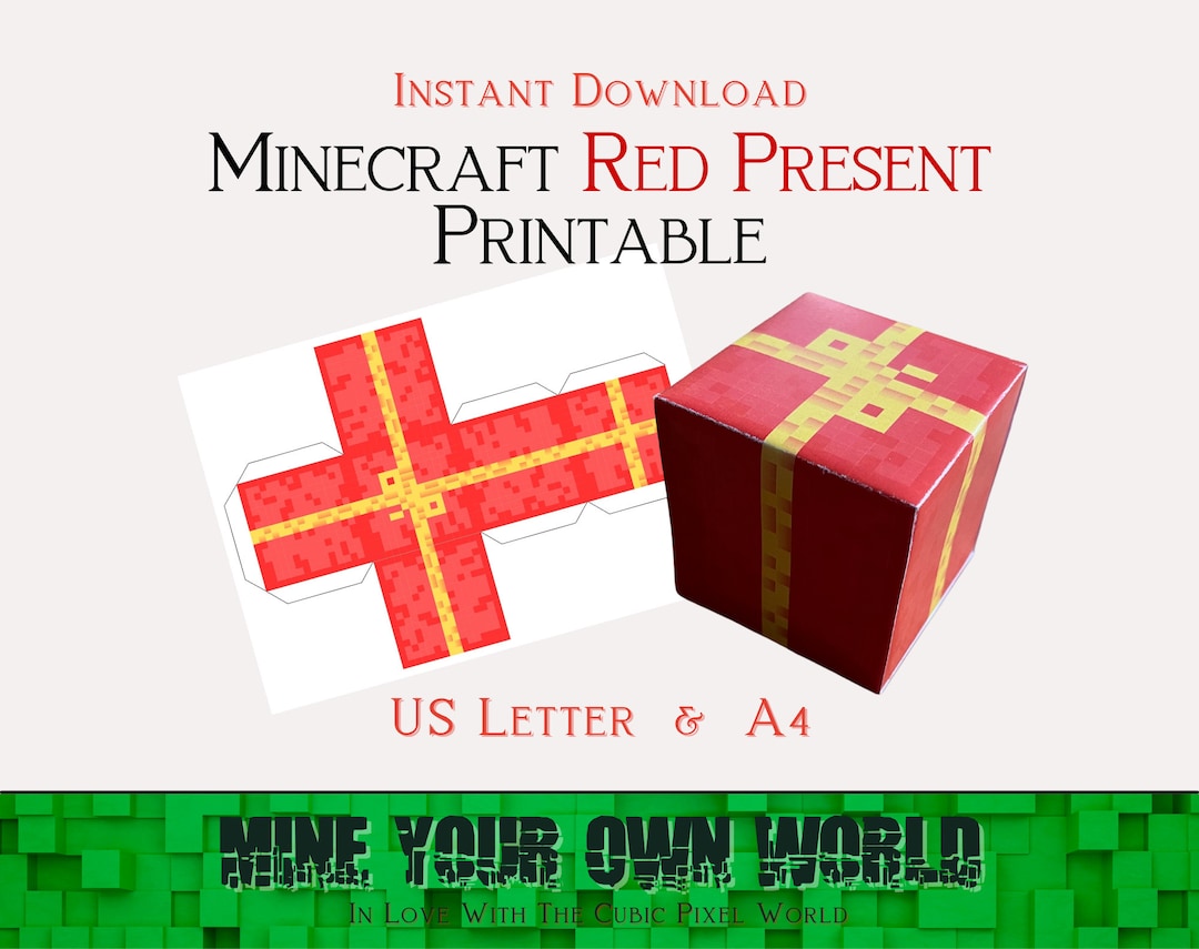 Minecraft Red Present Printable Paper Crafts Christmas Party - Etsy
