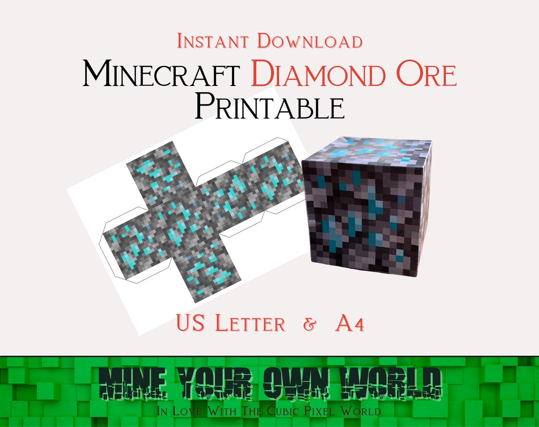 Minecraft Diamond Ore Printable Paper Crafts Party or Room - Etsy