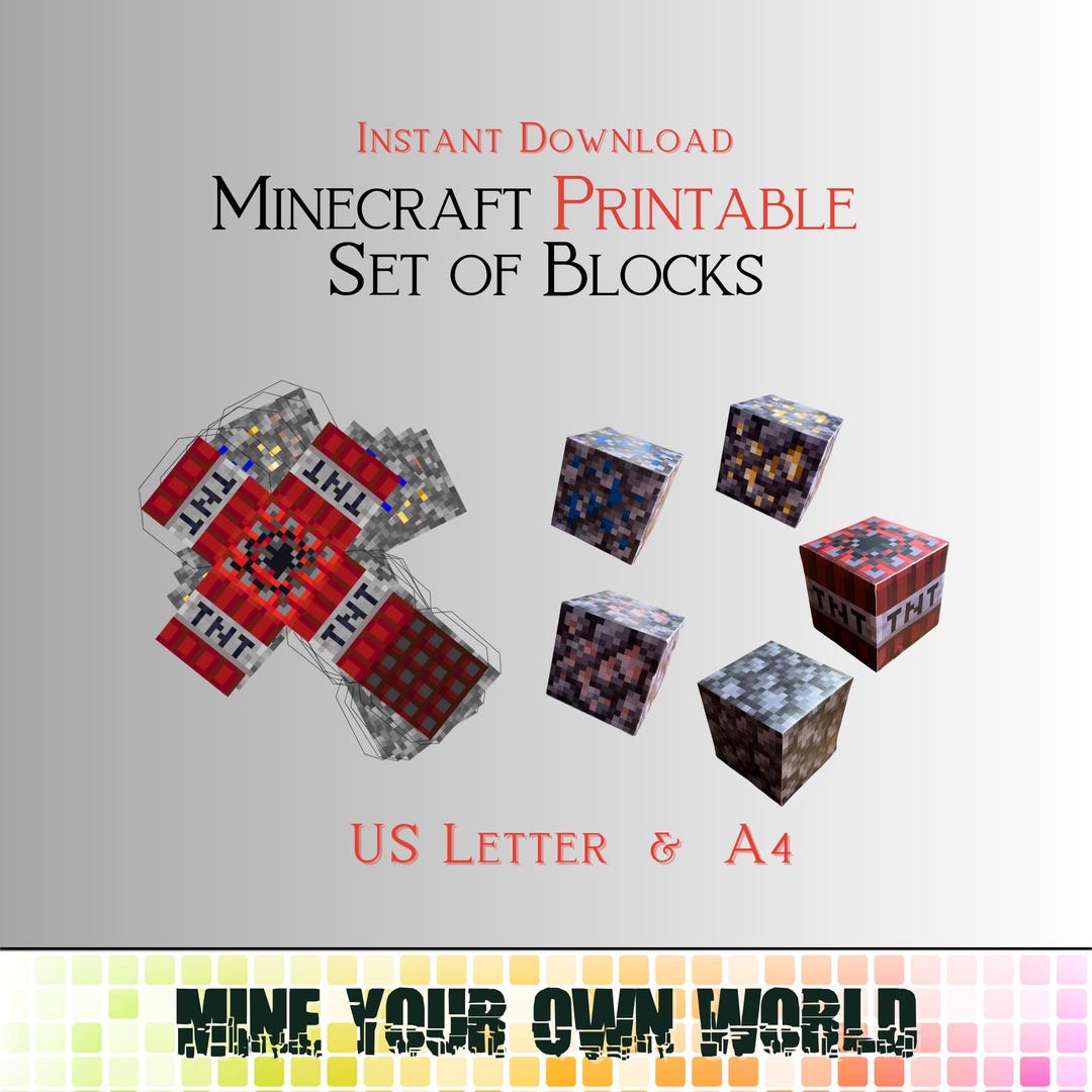 Minecraft Printable Block Set (5-pack) – DIY Paper Crafts for Party ...