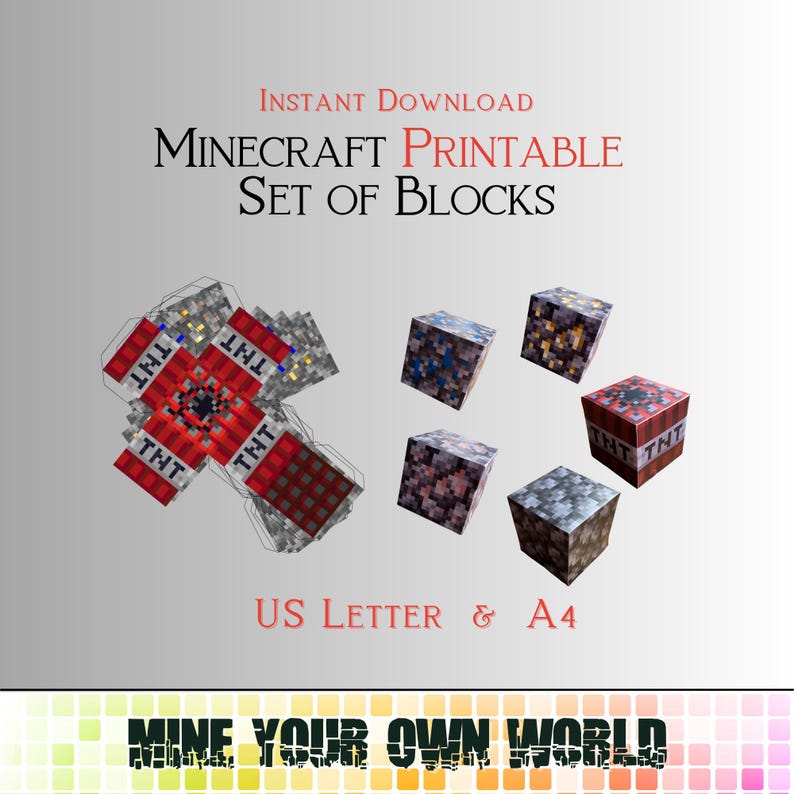 Minecraft Printable Block Set (5-pack) – DIY Paper Crafts for Party ...