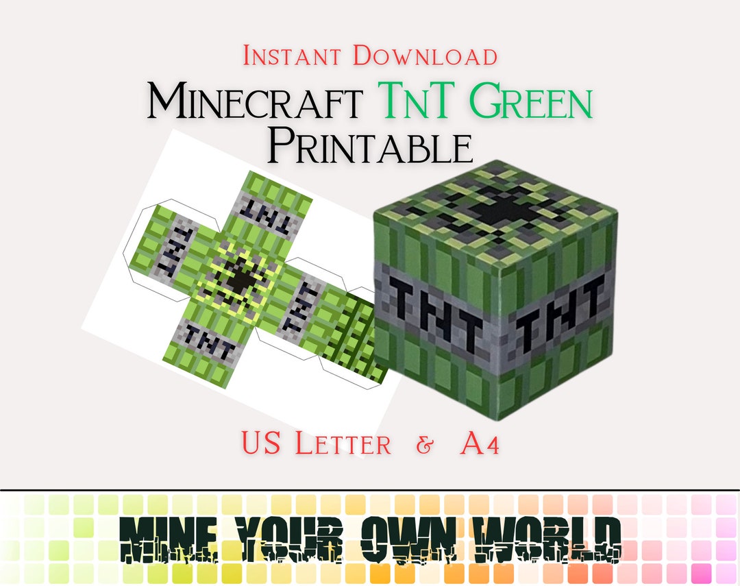 Minecraft TNT Printable Green, Paper Crafts, Party or Room Decor for ...
