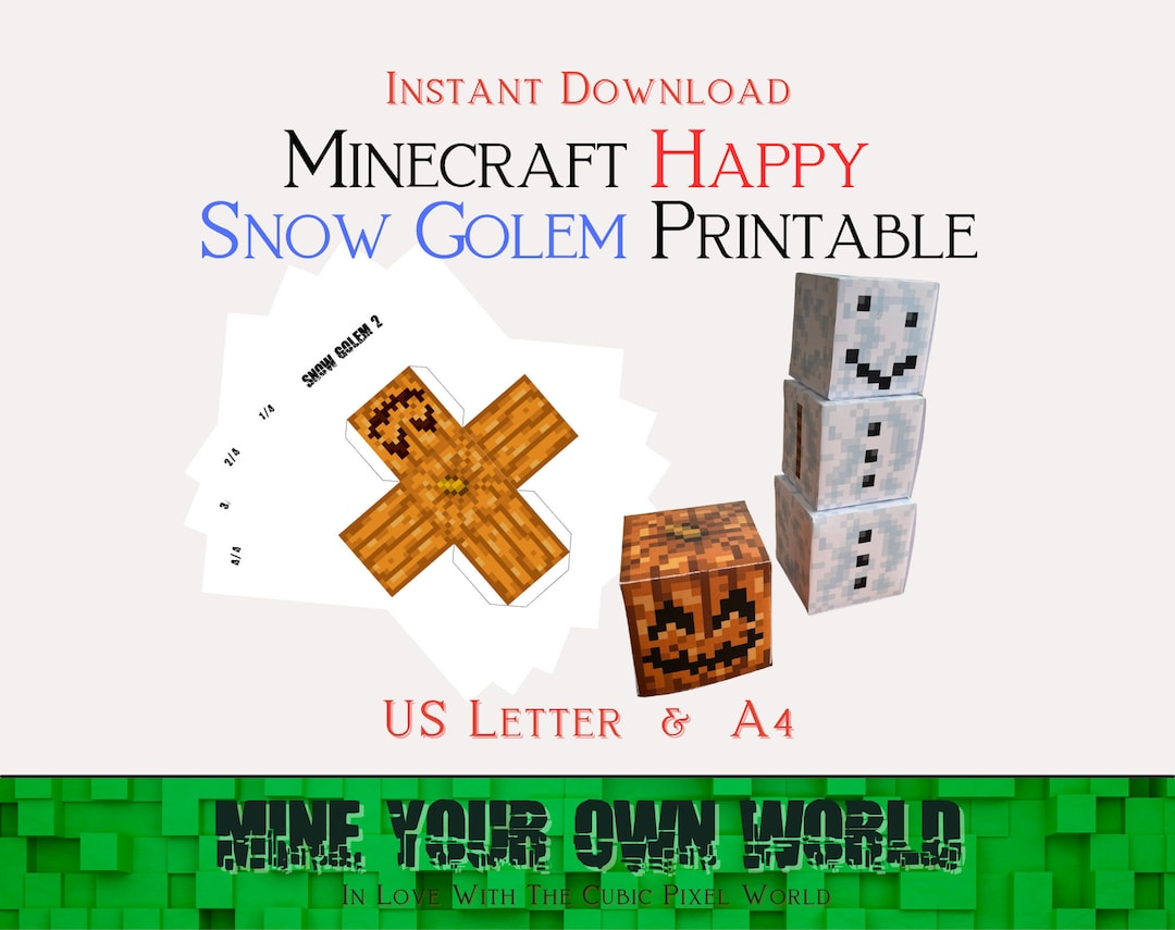 Minecraft Snow Golem Printable Paper Crafts Party or Gaming - Etsy