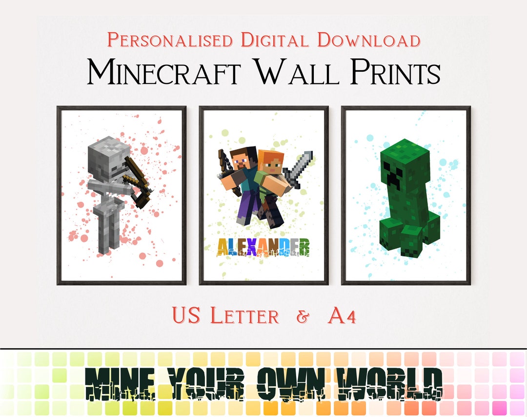 Custom Minecraft Printable Wall Art Personalized Set of 3 Prints ...